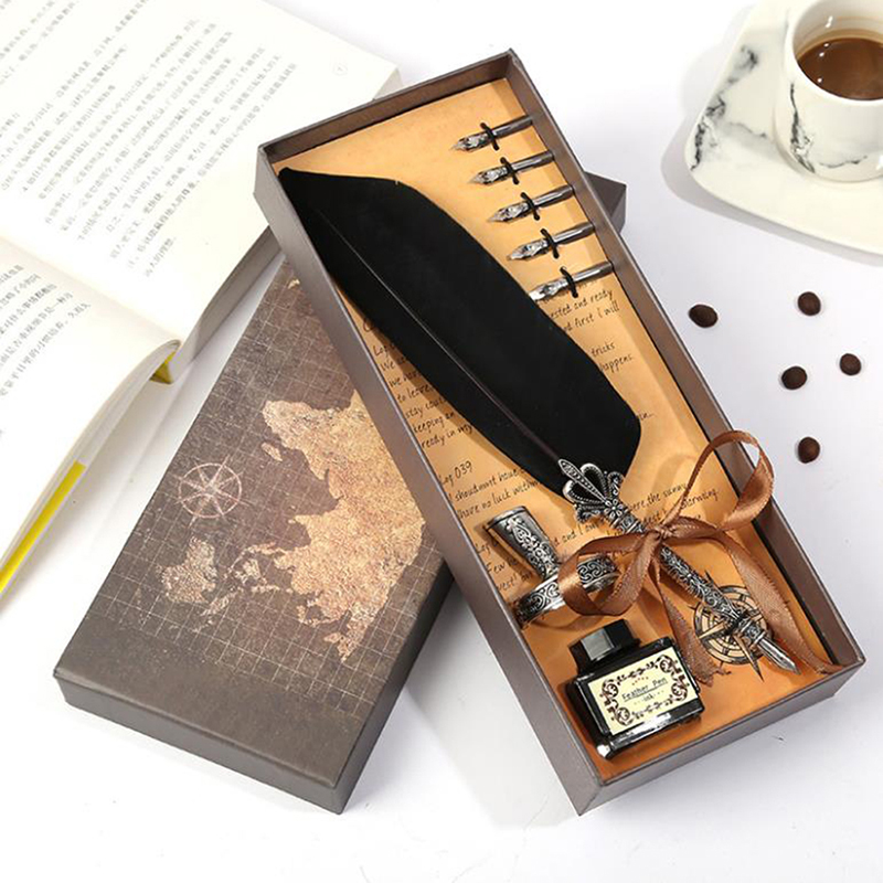 1 Set Retro Writing Pen Vintage Calligraphy Feather Dip Pen Writing Ink ...