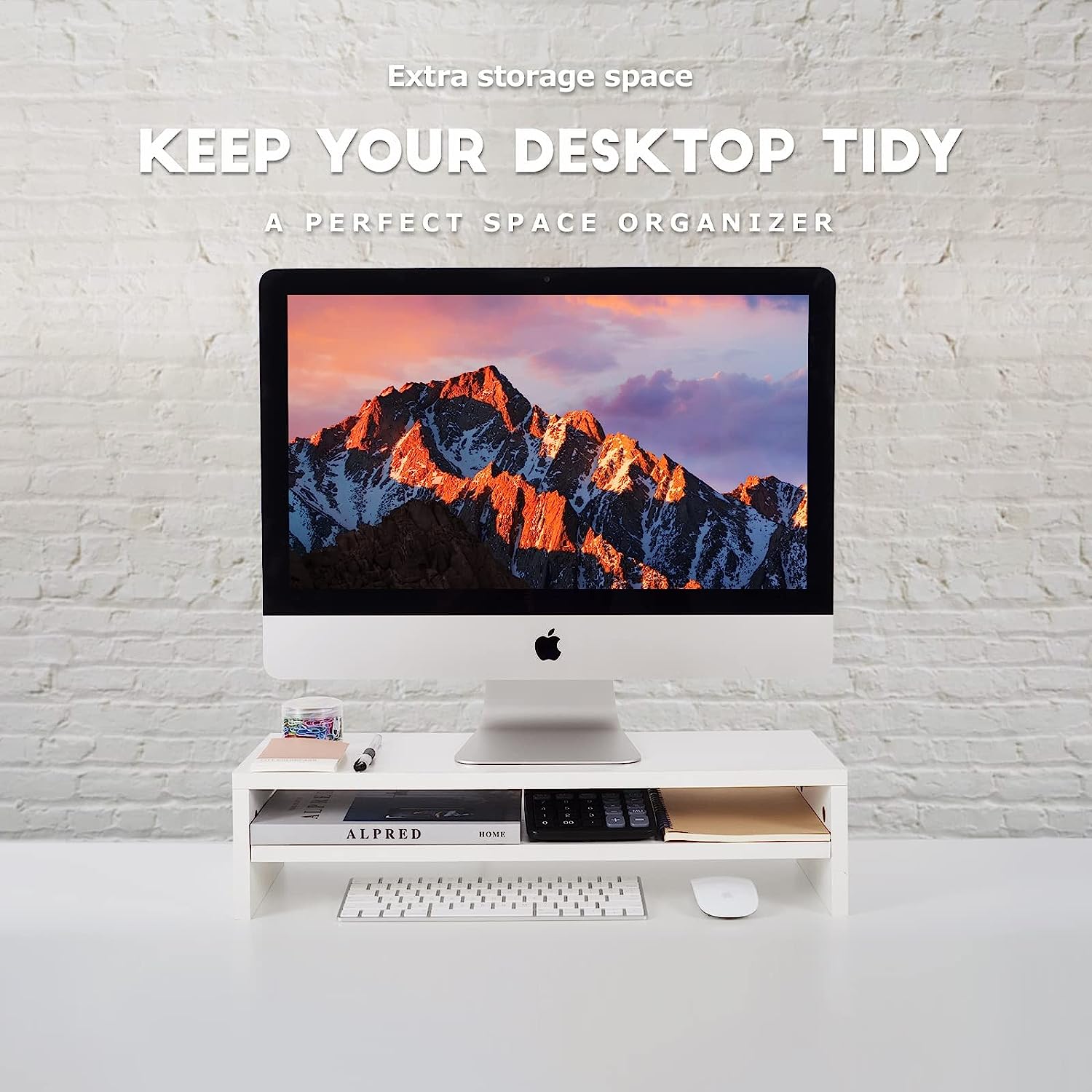 Kamakhya Shopping Monitor Stand Riser White, 21.6 inch 2 Tiers Wood ...