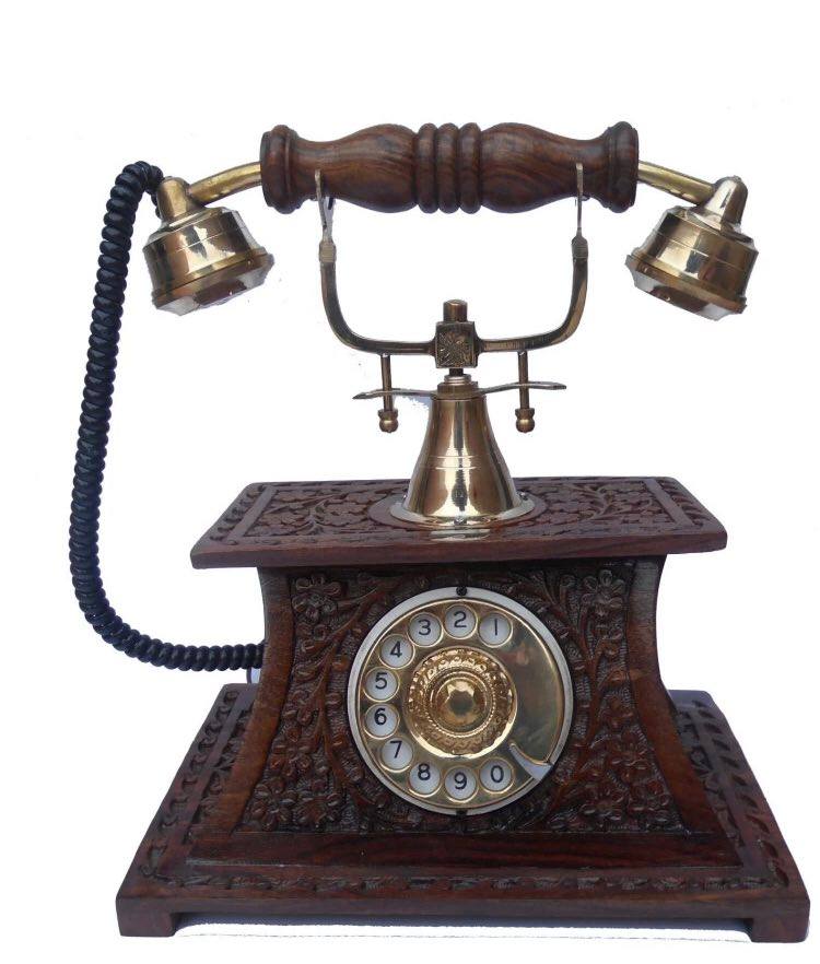 Wood & Brasss Made Operational Telephone With Well Carving On It ...