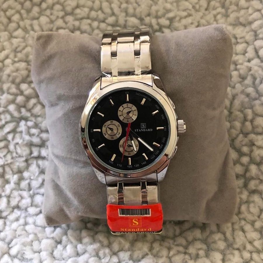 Standard Silver Black Dial Chronograph Design Stainless Steel Quartz ...