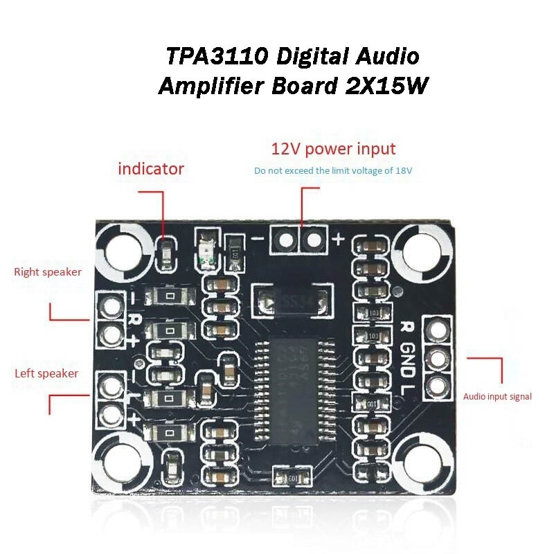 TPA3110 Dual Channel Stereo Digital Audio Amplifier Board 15W + 15W ...