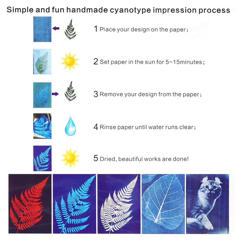 NCANRUI 30 Sheets Sun Print Paper Kits Cyanotype Paper A4 A5 Solar ...