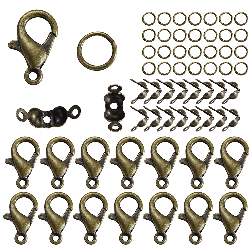 80Pcs/lot Alloy Lobster Clasp Jump Rings Connector Clasp Crimp End For ...