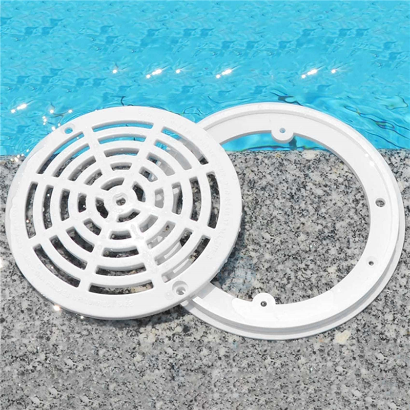 8Inch Pool Main Drain Cover the Top Grate Bottom Mounting Plates White ...