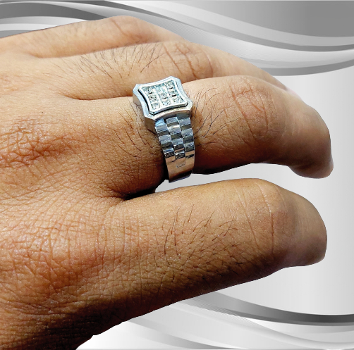 VaryGood Icy Ring Strap Design Rhinestones Studded Ring For Men | Daraz ...