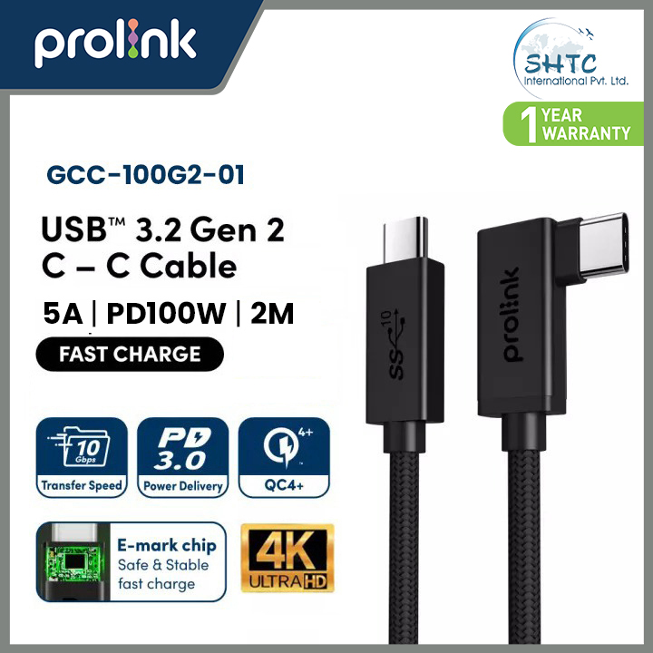 Prolink 100W USB C-C PD Cable USB3.2 Gen 2 Nylon Braided 2m (Data Transfer, Audio) [E-Mark Chip ...