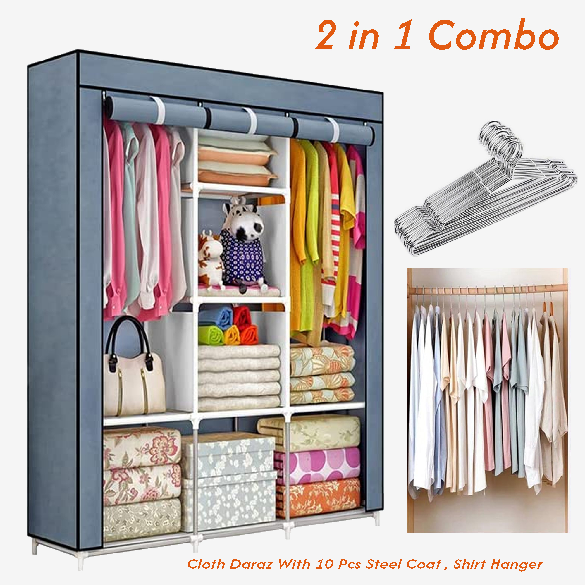 Collapsible Portable Wardrobe - Foldable Clothes Rack with 10 Steel ...
