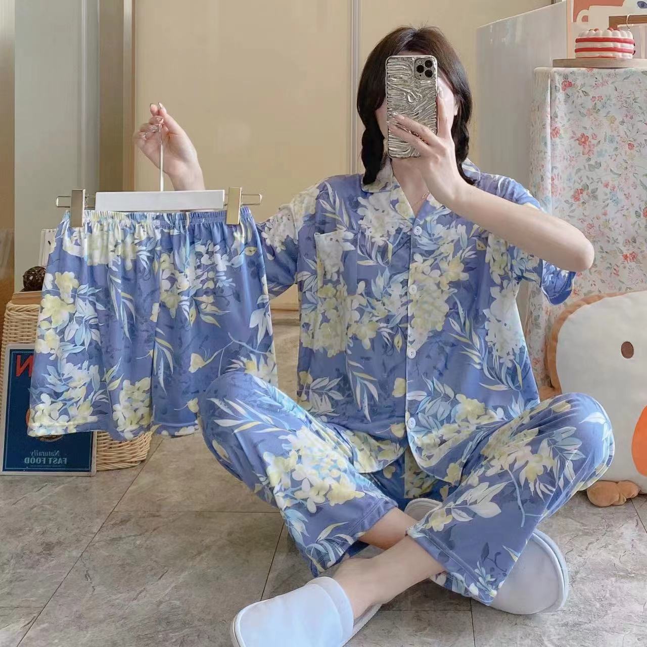 3 Piece Pajama Set Girls' short sleeve shirt long trouser Home wear ...