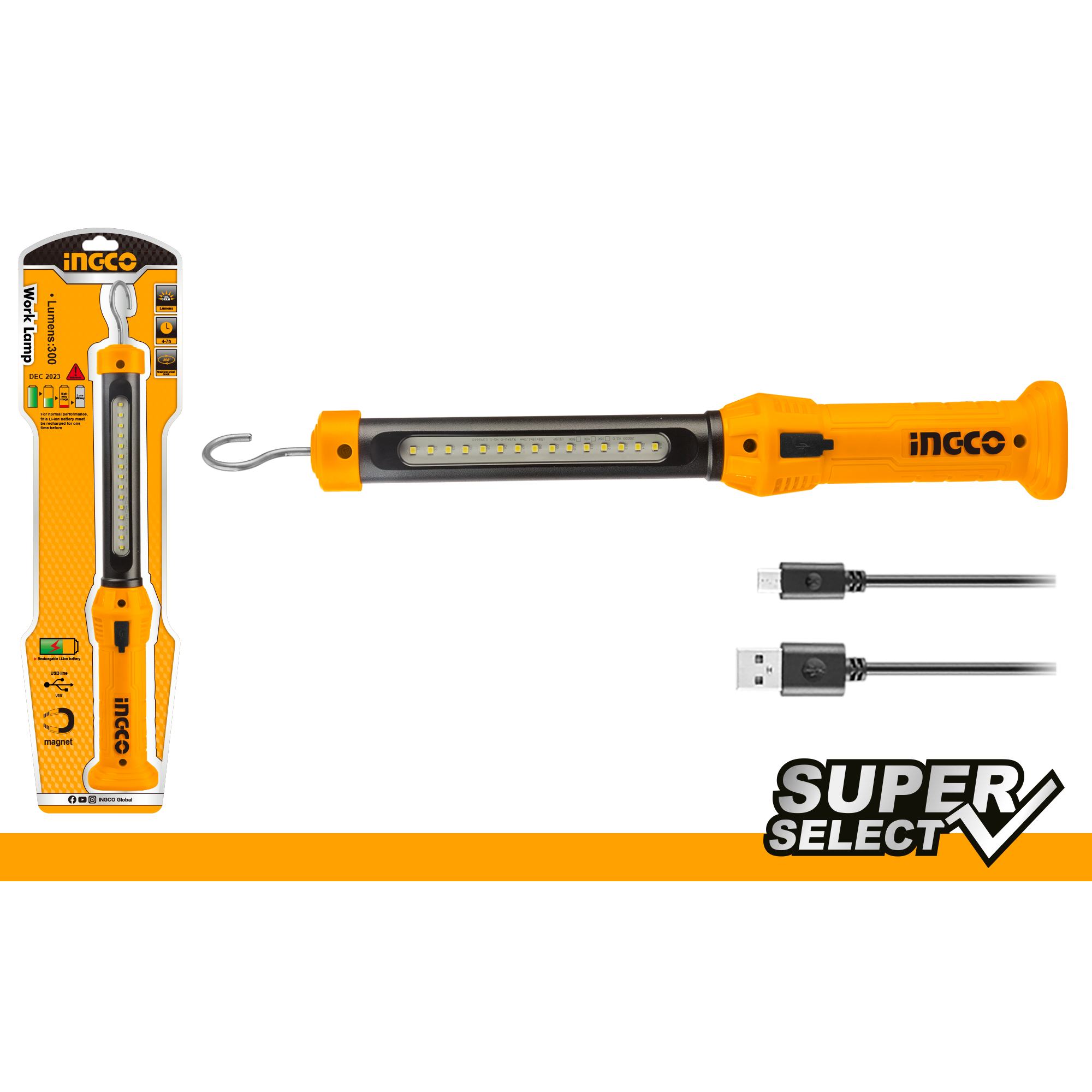 Ingco Rechargable HWLI35261 Work Lamp With Powerful Magnet | Daraz.com.np