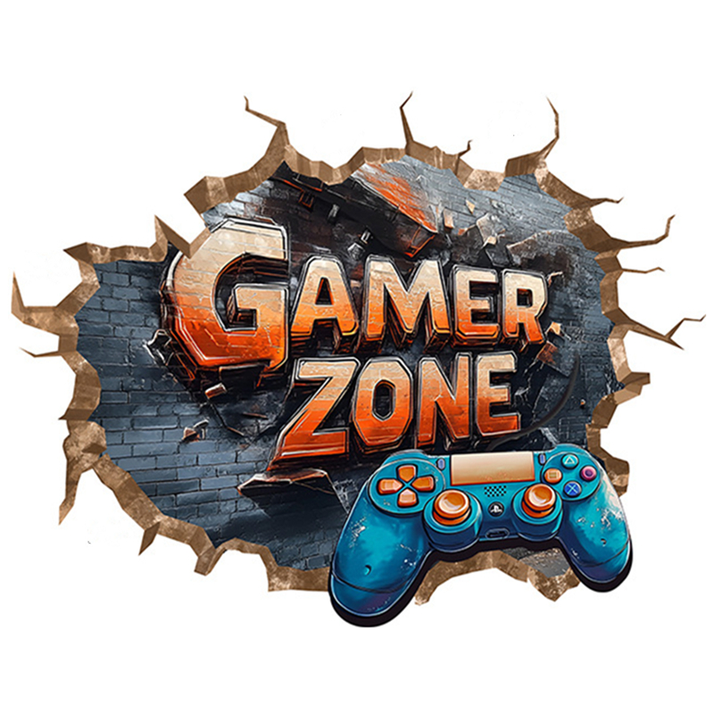 Larger Game Poster 3D Wall Hole Art Cool Gamer Zone Gamepad Vinyl Mural ...