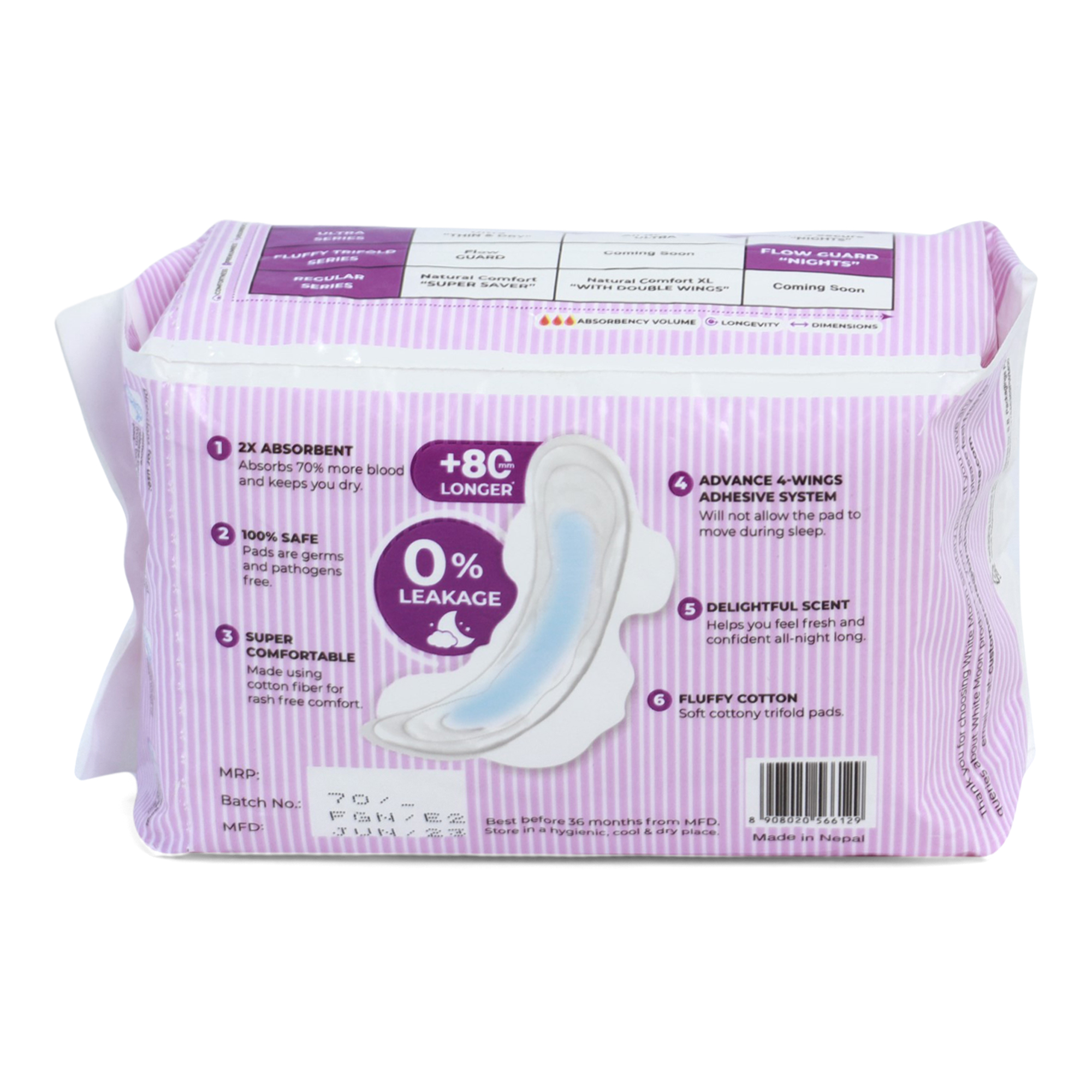 Whitemoon Fluffy Trifold Series Flow Guard Night 320MM Sanitary Pads 7 ...