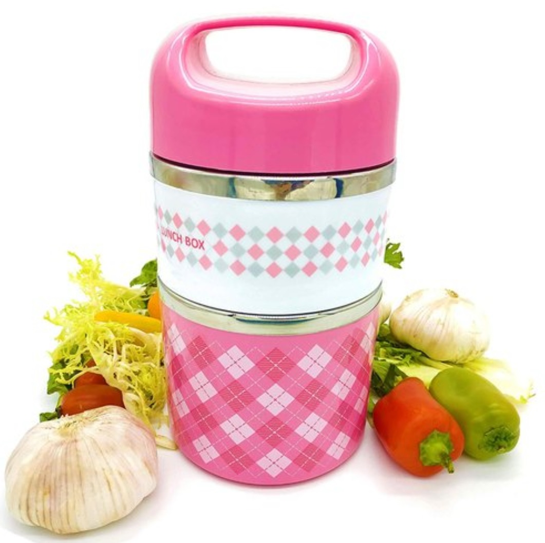 Checkered Two Layered Lunch Box, 2 Layers Stainless Steel Lunch Box ...
