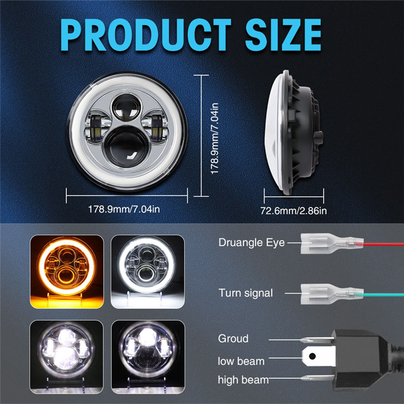 7 Inch LED Headlight, High Low Beam Projector Yellow+White for Road ...