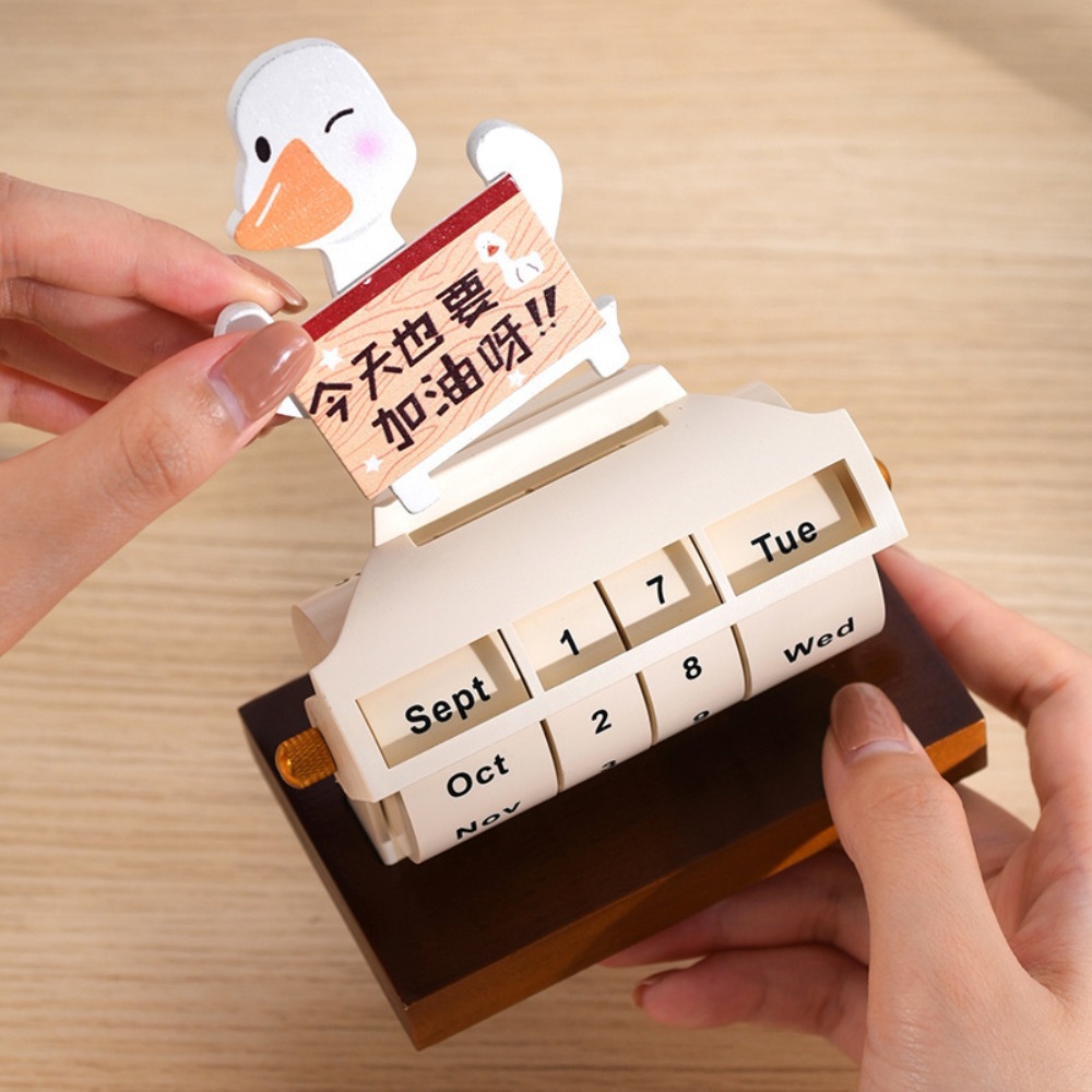 Desk Accessories Rotary Perpetual Calendar Wooden Base Office Decor ...