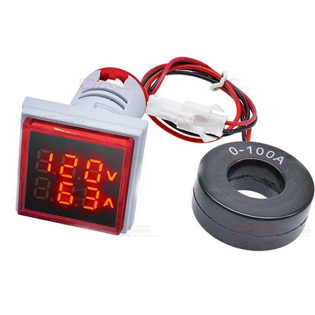Square Digital AC Voltmeter Ammeter 50-600V 100A 22mm LED Current ...