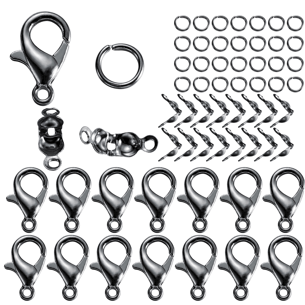 80Pcs/lot Alloy Lobster Clasp Jump Rings Connector Clasp Crimp End For ...