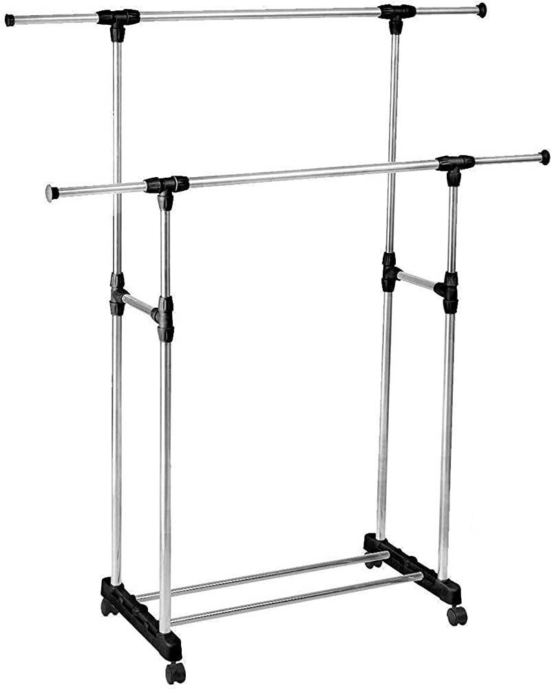 Stainless Steel Double-Pole Clothes Rack Hanger With Adjustable Bars ...