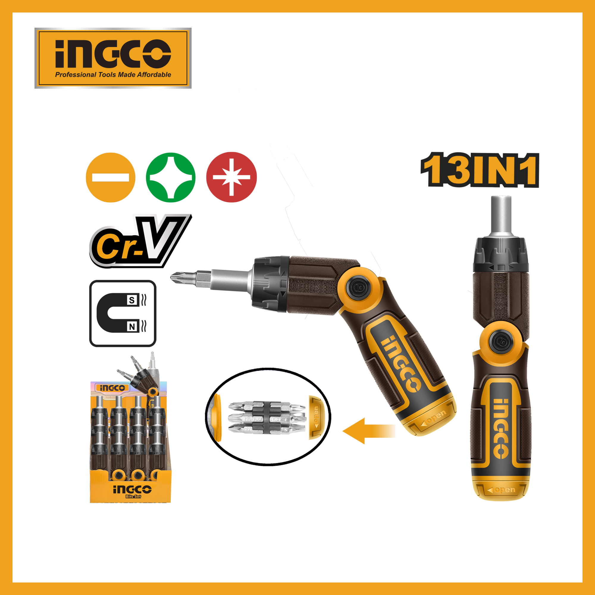 INGCO 13 in 1 Ratchet Screwdriver Set Multifunctional Folding Handle ...