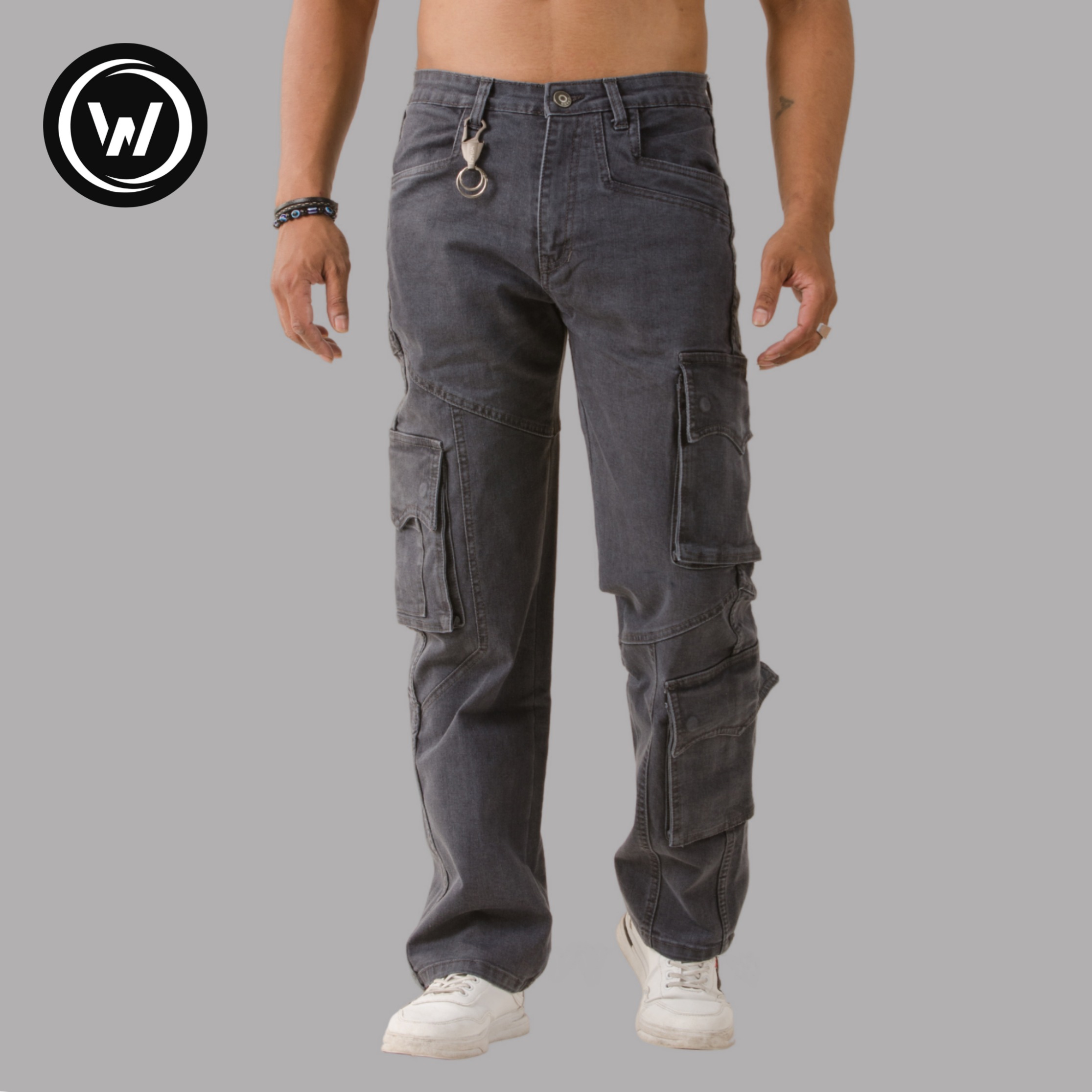 Wraon Dark Grey Premium Stretchable Chichi Denim Cargo Box Pant For Men ...