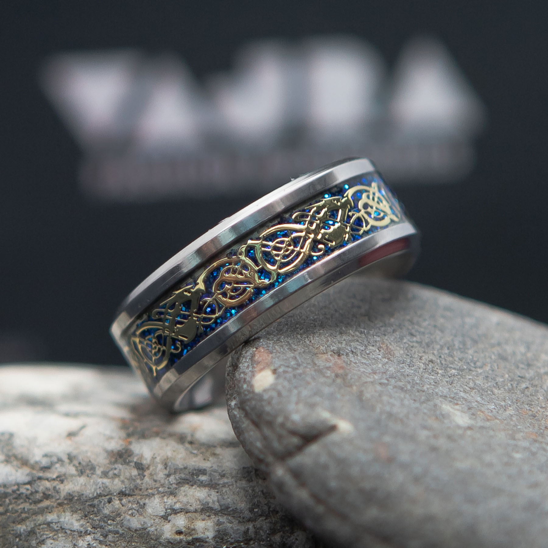 Viking Dragon Pattern Gold Inlay Wedding and Engagement Ring for Men ...