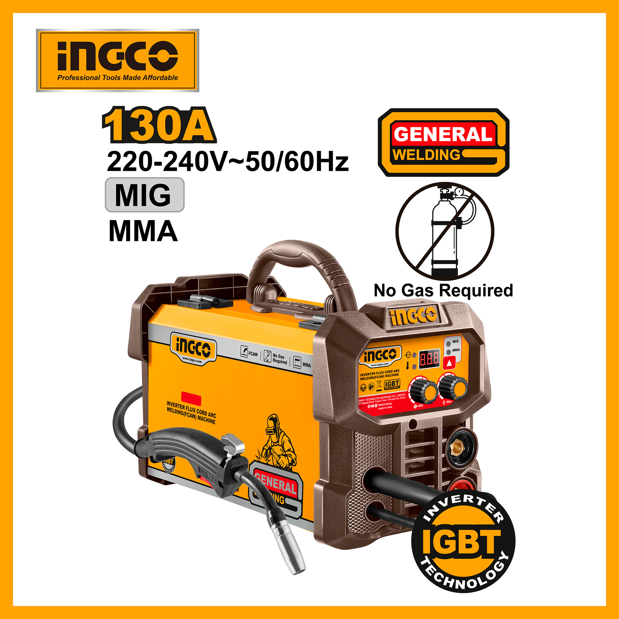 INGCO 130A MIG MMA Inverter flux cord arc welding(FCAW) machine ING ...
