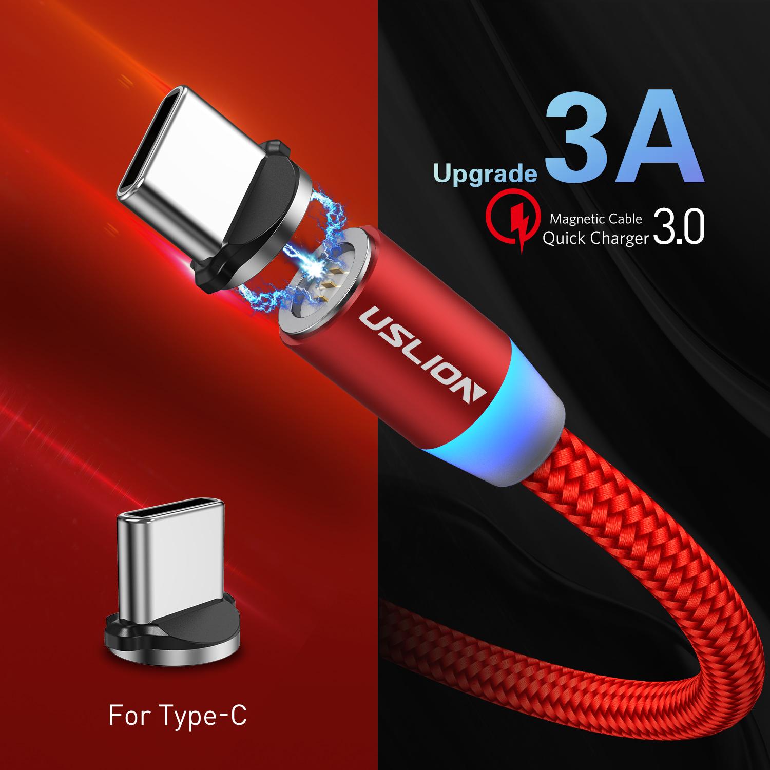 USLION Magnetic USB Cable Fast Charging Nylon Braided with Aluminum ...