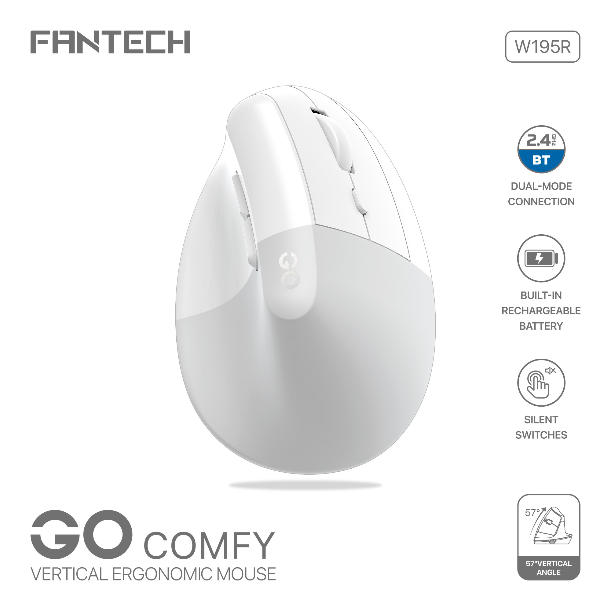 Fantech W195R GO Comfy Mouse Vertical Ergonomic Design Wireless ...
