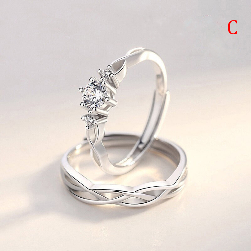 1Pair Couple Ring Crystal Diamond Wedding Engagement Jewelry Adjustable ...