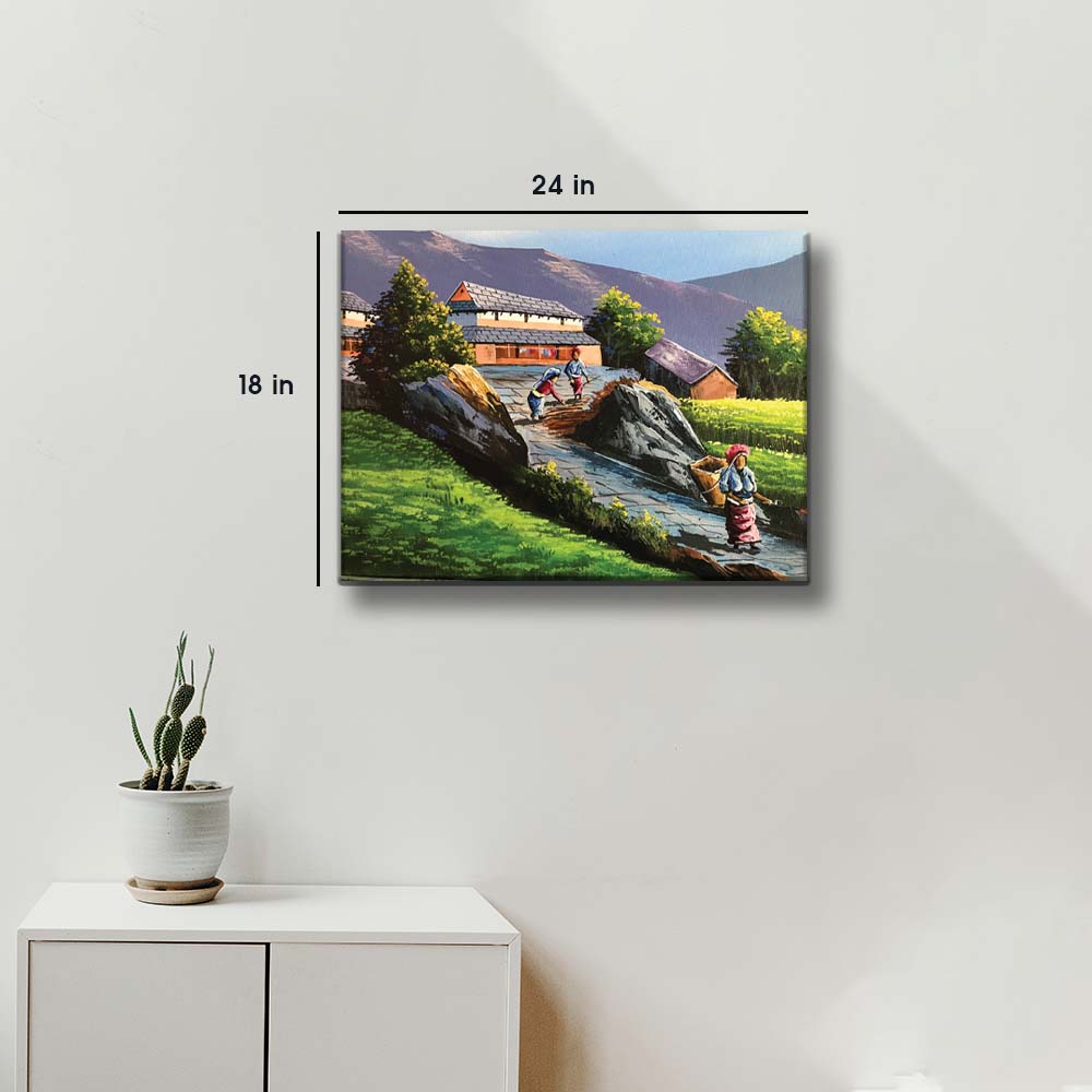 Single Panel Traditional Village Painting Women Enjoying Daily ...