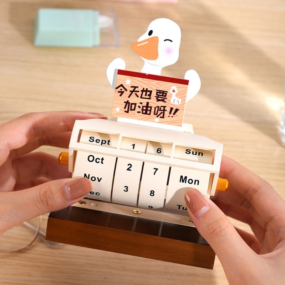 Desk Accessories Rotary Perpetual Calendar Wooden Base Office Decor ...