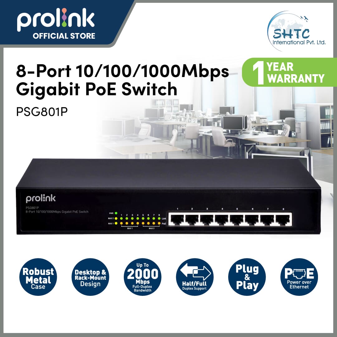 Prolink 8-Port Gigabit Poe Ethernet Switch (10/100/1000Mbps Gigabit Poe ...