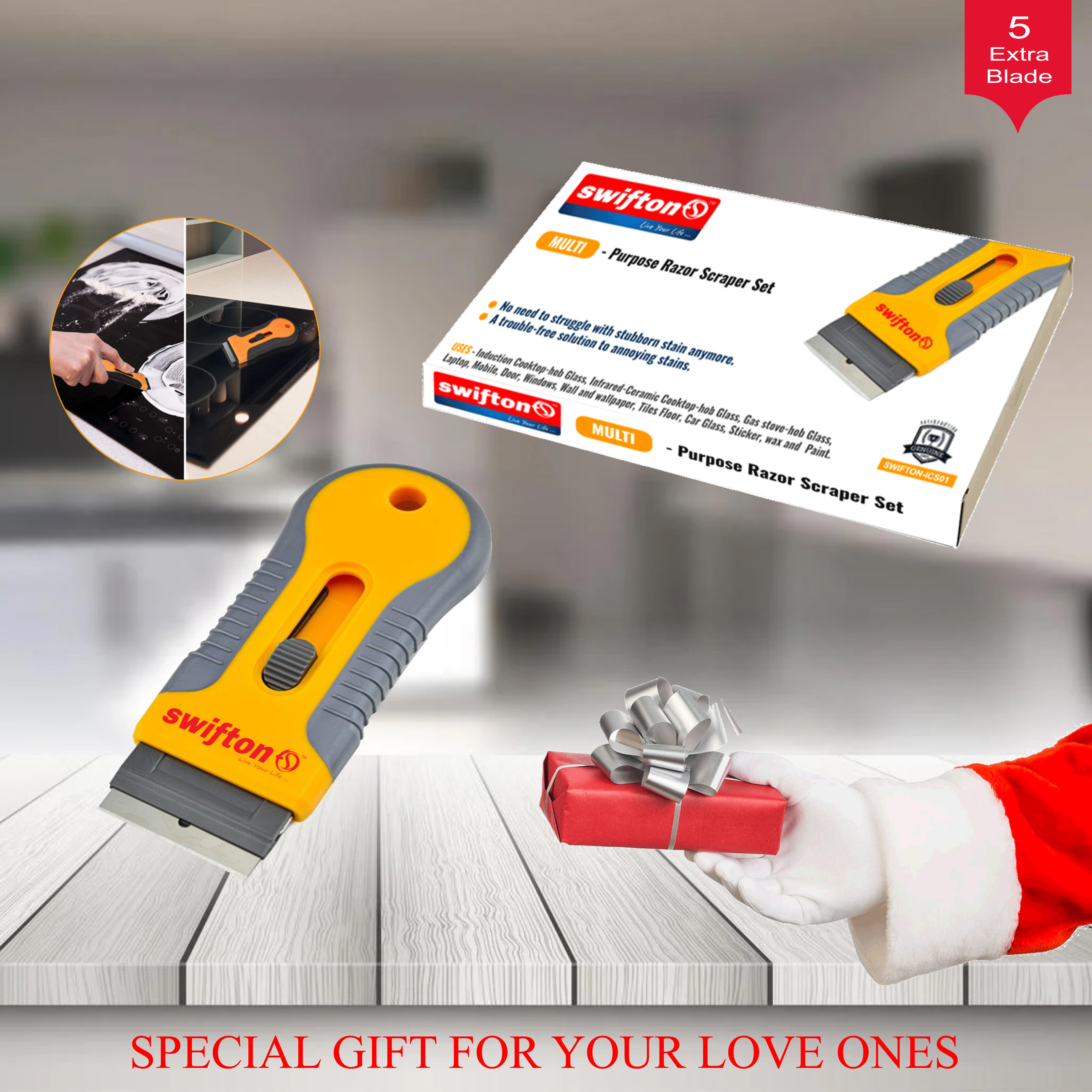 Swifton Multi-use Glass Cleaner Scraper with 5 Piece Extra Blade ...