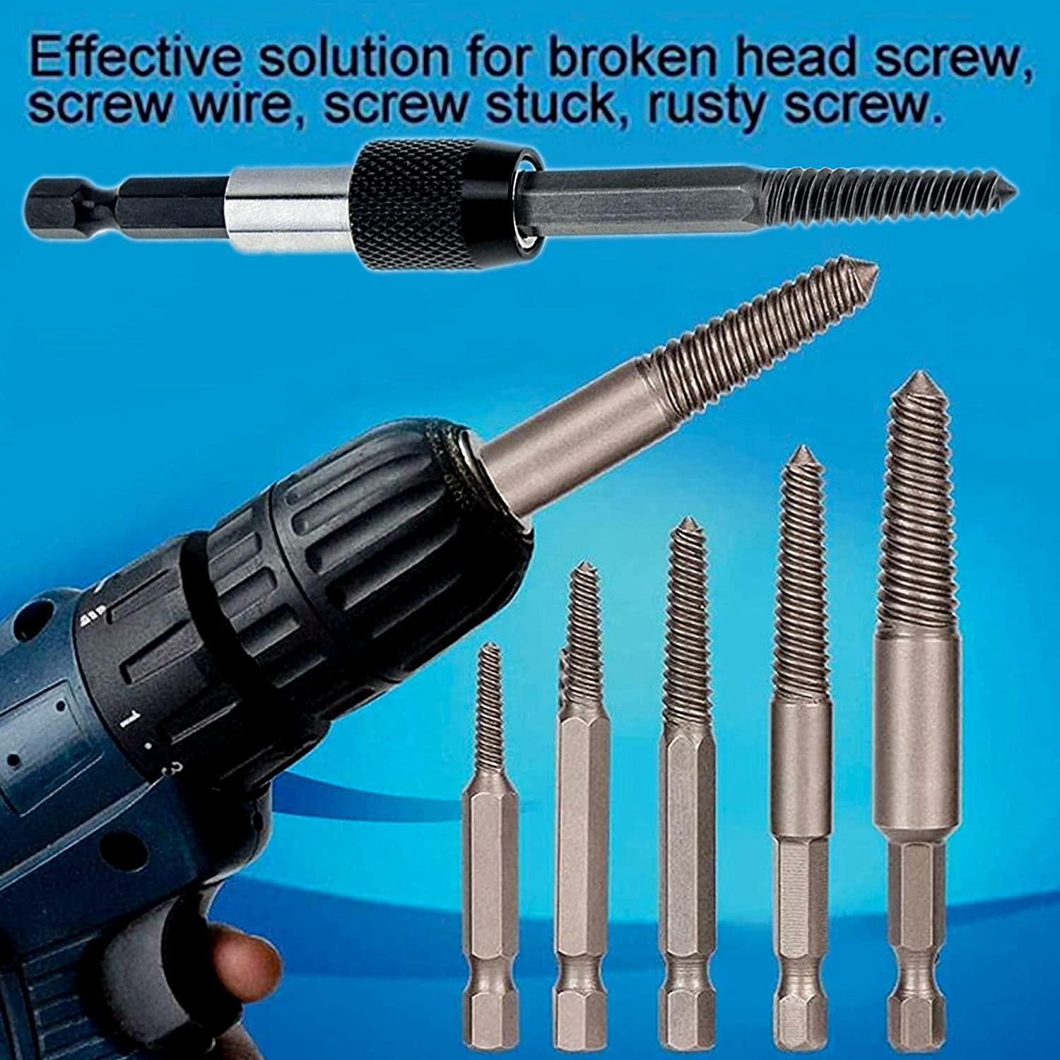 6 PCS Damaged Screw and Broken Bolt Extractor Set with 1/4 Quick Change ...