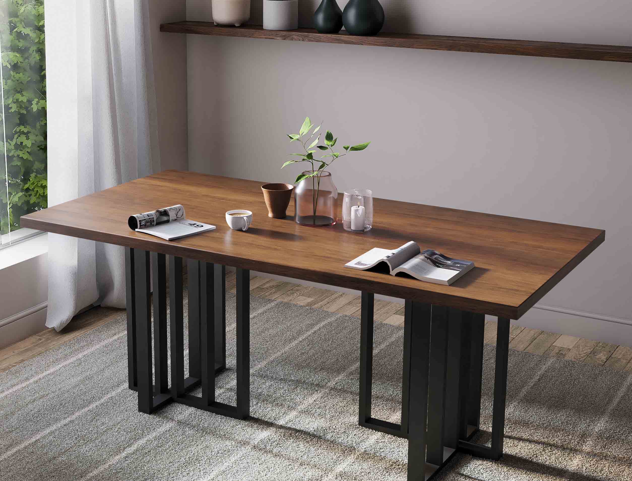 6 Seater Dining Table with Metal Base and Laminated Top | Daraz.com.np
