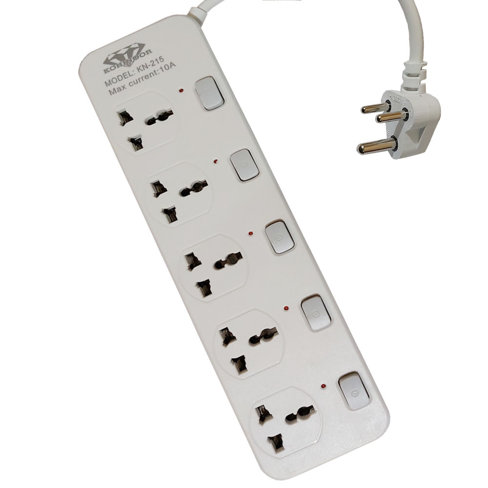 KOHINOOR KN-215 5 Port Universal Surge Protector Extension Multiplug, 100% Copper, 2500W (13A ...
