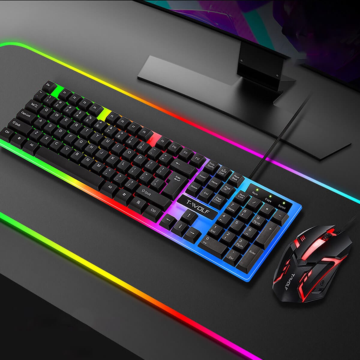 Gaming Keyboard Wired Mouse Set Rainbow Backlight USB Wired keypad ...