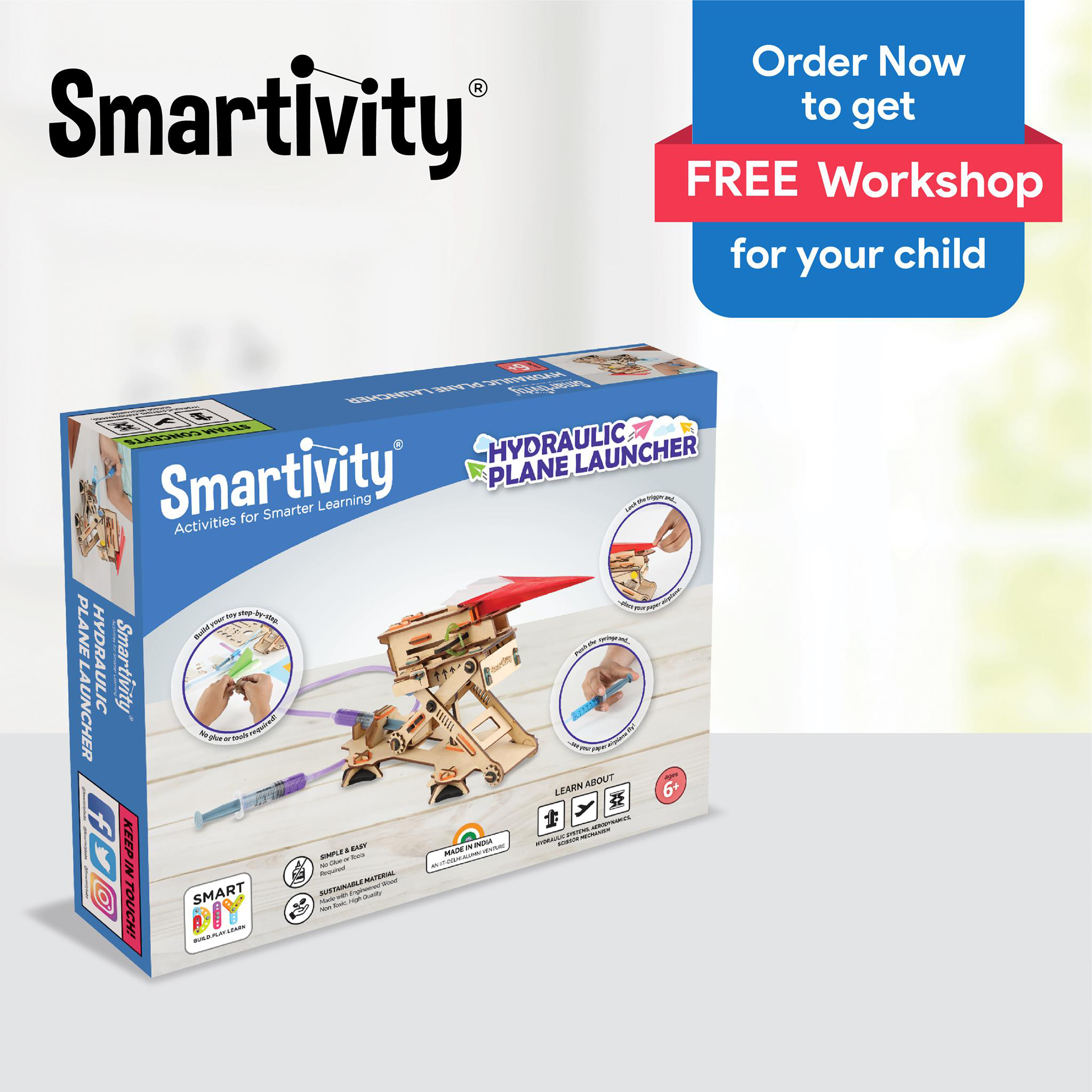 Smartivity Hydraulic Plane Launcher Stem DIY Fun Toy For Kids 6 To 12 Years, Educational ...