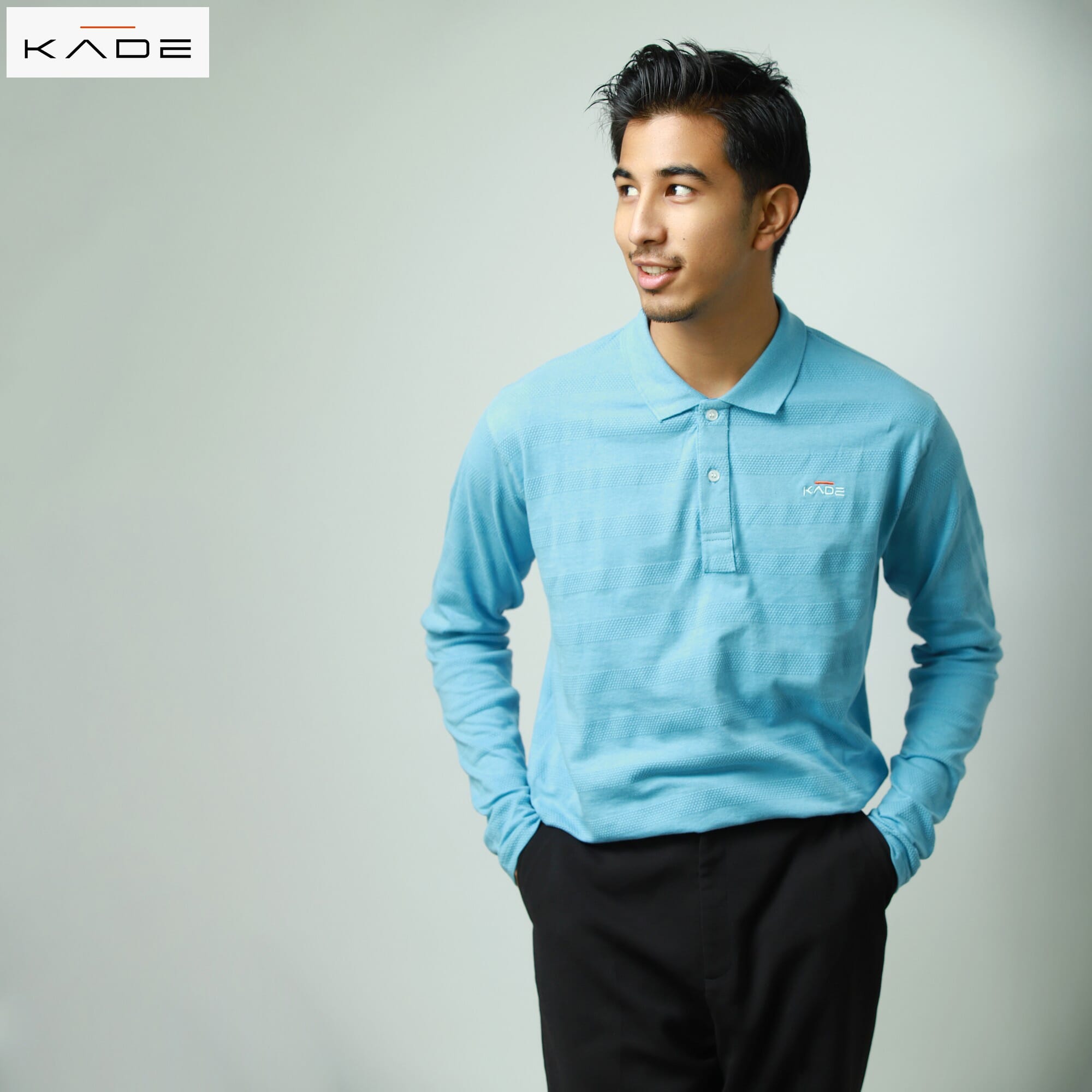 KADE Light Blue Long-Sleeve Textured Polo Shirt For Men | Daraz.com.np