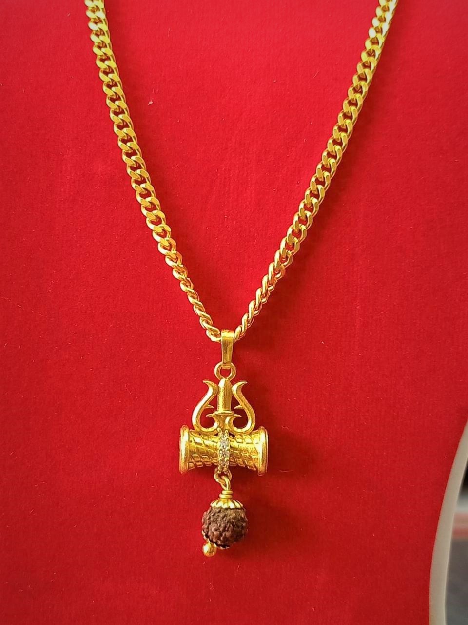 Gold Plated Chain With Golden Mahadev Damaru Locket With Rudraksha ...