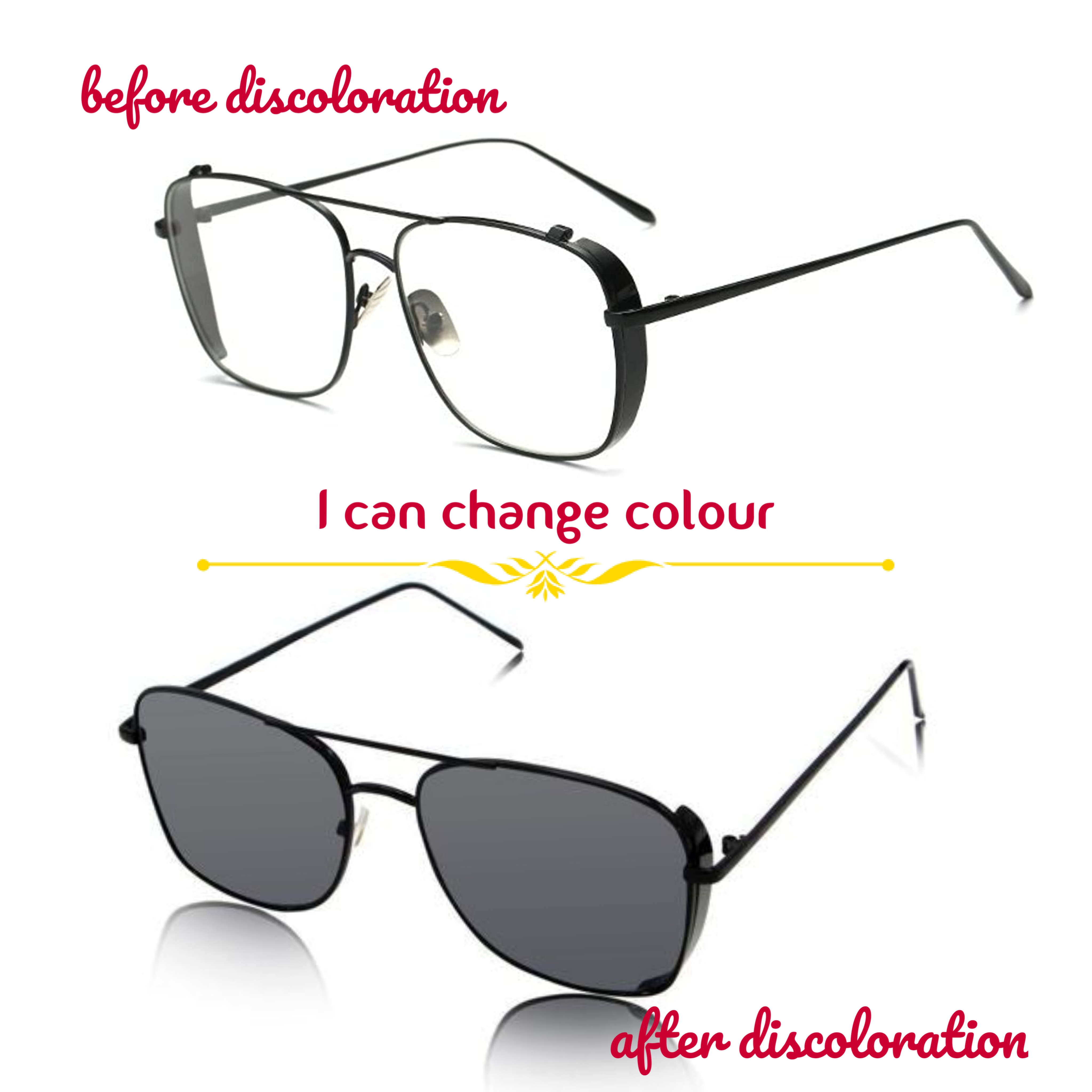 Metal Frame Uv400 Protection Lens Color Changeable Black Sunglasses For ...