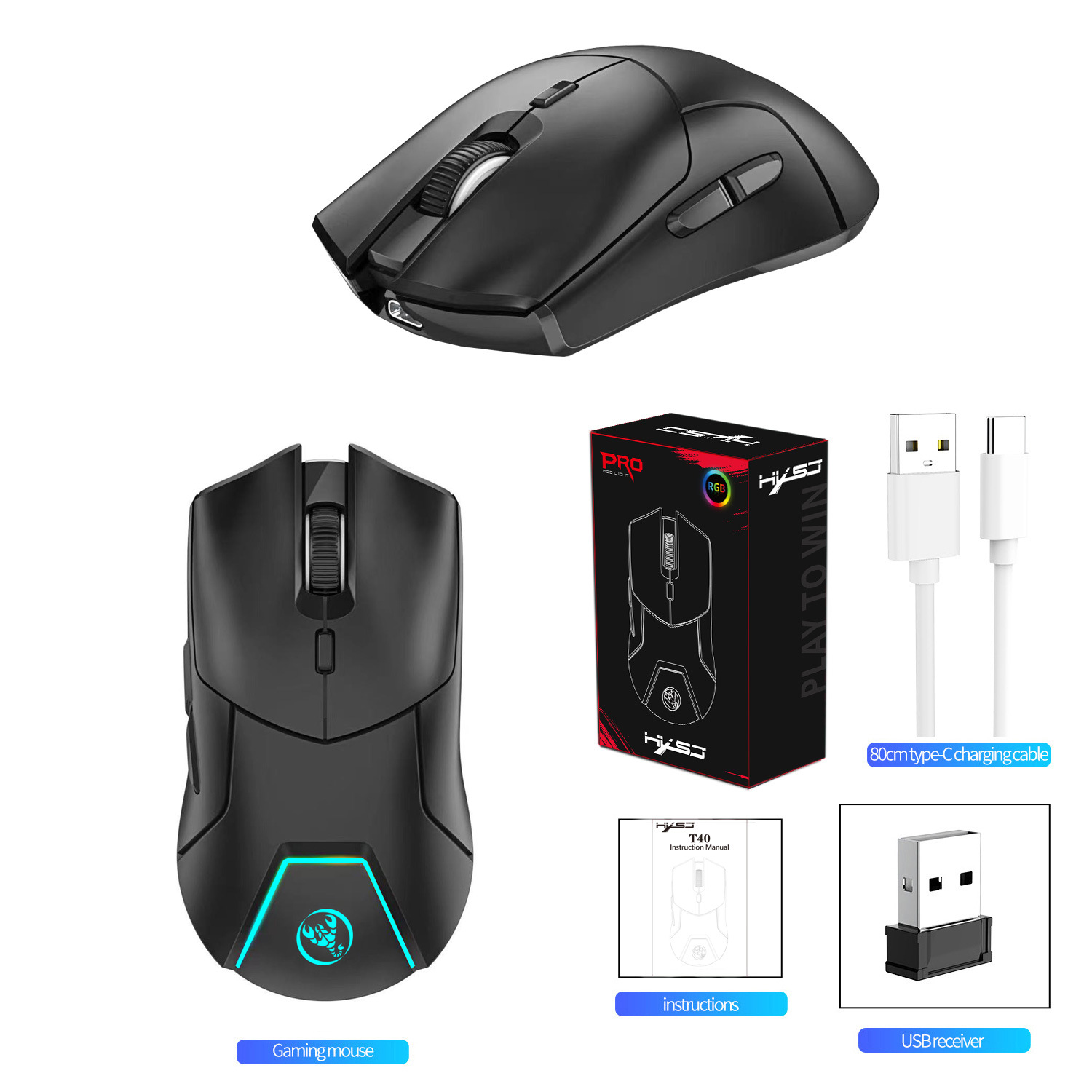 HXSJ T40 Wireless 2.4G Dual BT5.1 Tri-Mode Rechar-geable Gaming Mouse ...