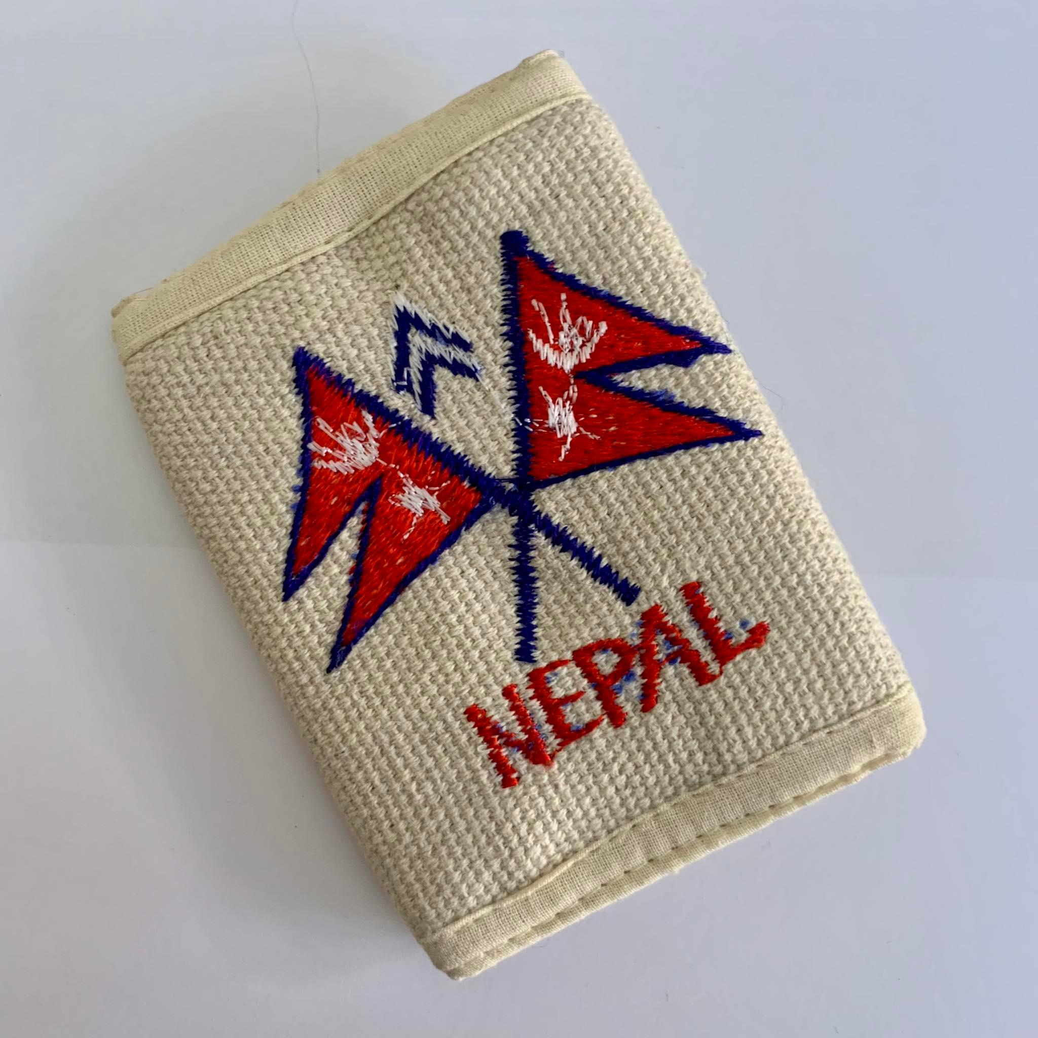 Netural Off White Nepal Flag Embroidered Hemp Cotton Wallet For Men ...