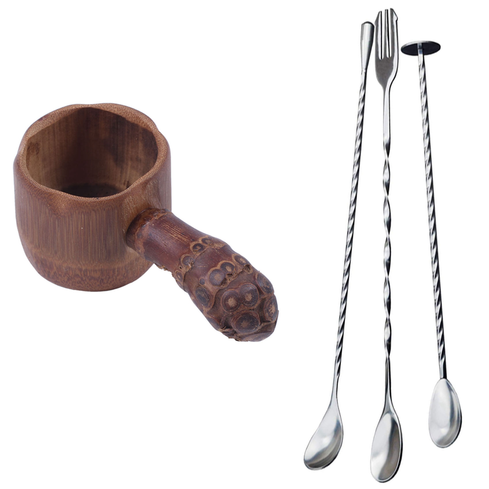 1x Natural Bamboo Tea Filter Strainer & 3 Pcs Extra Long Stainless ...