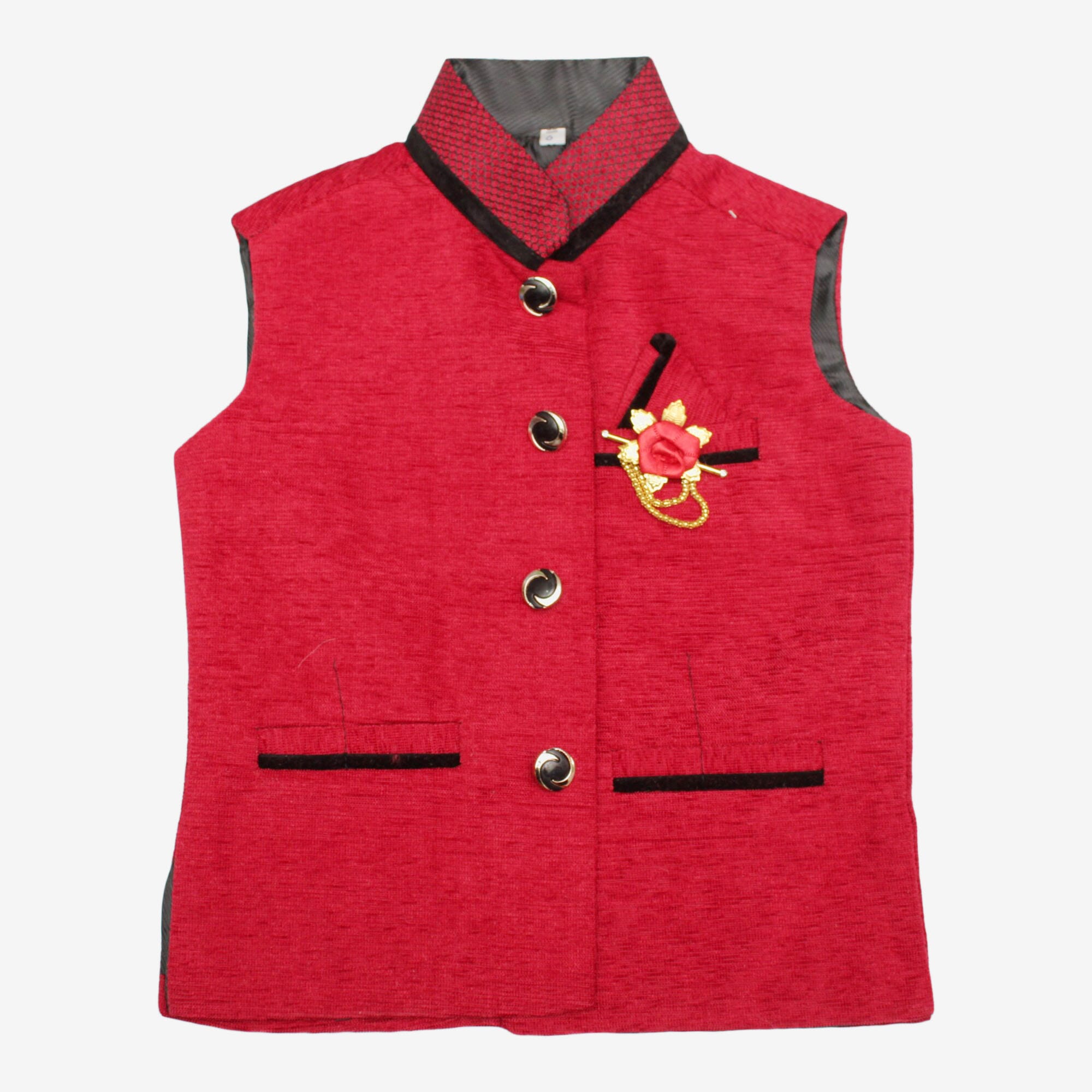 Red Color Cotton Plain Design Modi Coat For Kids with Broach | Daraz.com.np