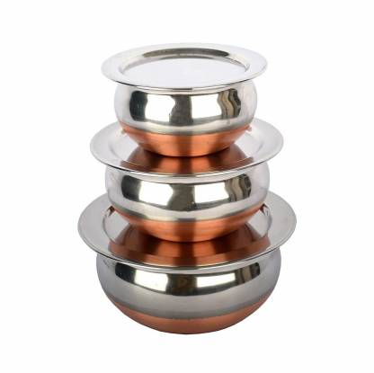 Copper Bottom Stainless Steel Handi Set With Lid- Set Of 3 | Daraz.com.np