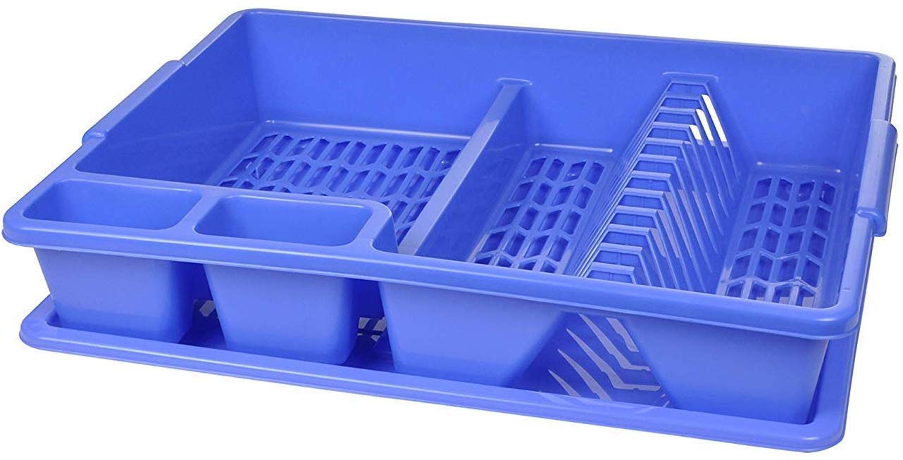Plastic Dish Drainer Kitchen Rack With Drip Tray & Cutlery Holder ...