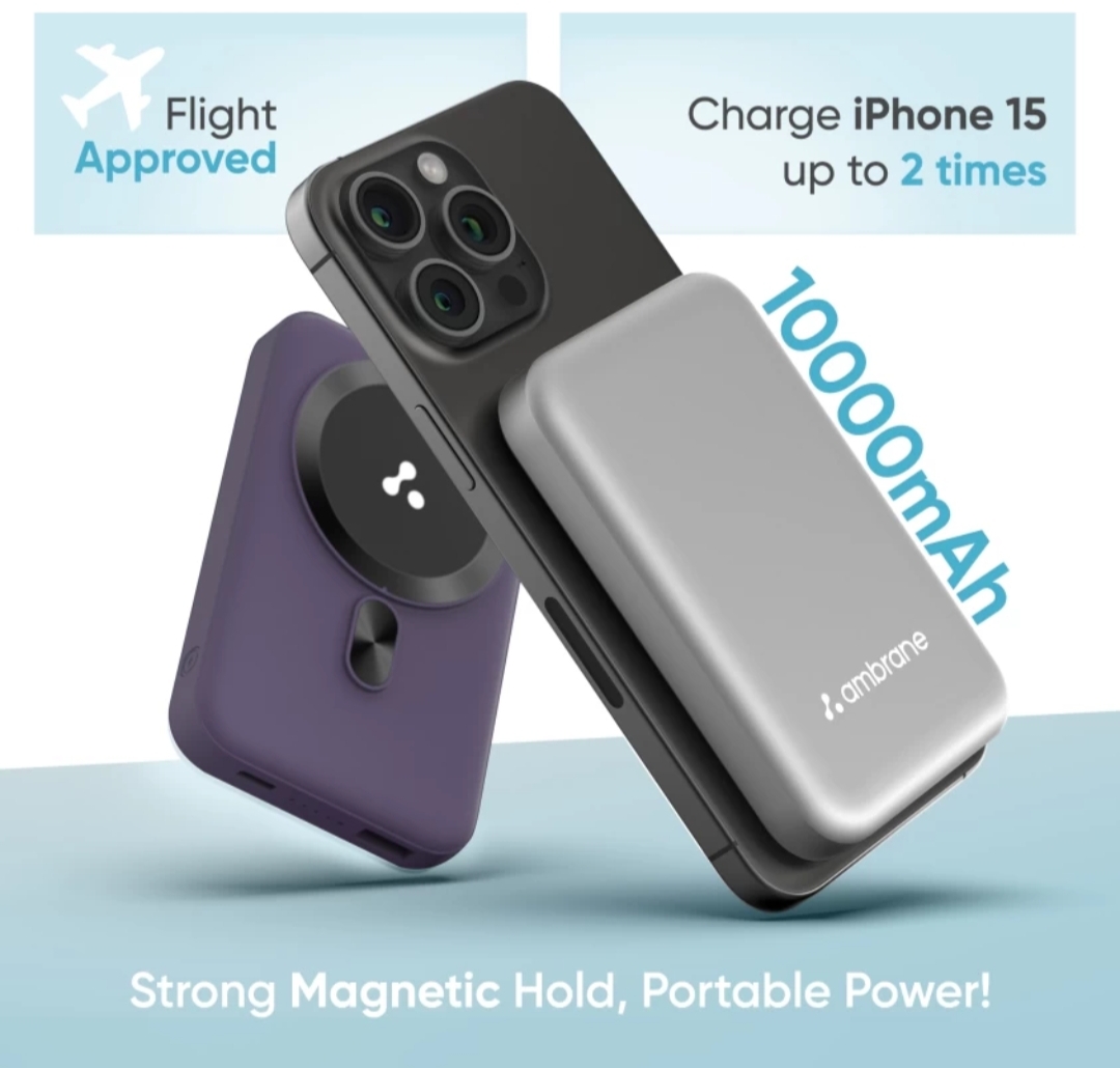 Ambrane 10000 mAh 22.5 W Wireless With MagSafe Power Bank (Purple ...