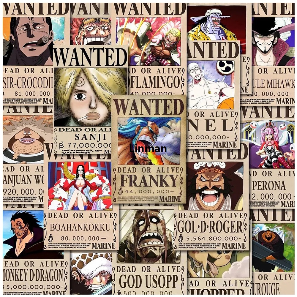 Linman 56PCS Anime One Piece Wanted Posters Stickers Cool Cartoon ...