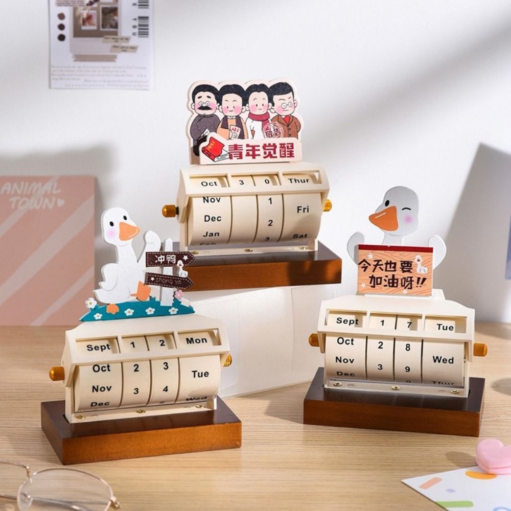 Desk Accessories Rotary Perpetual Calendar Wooden Base Office Decor ...