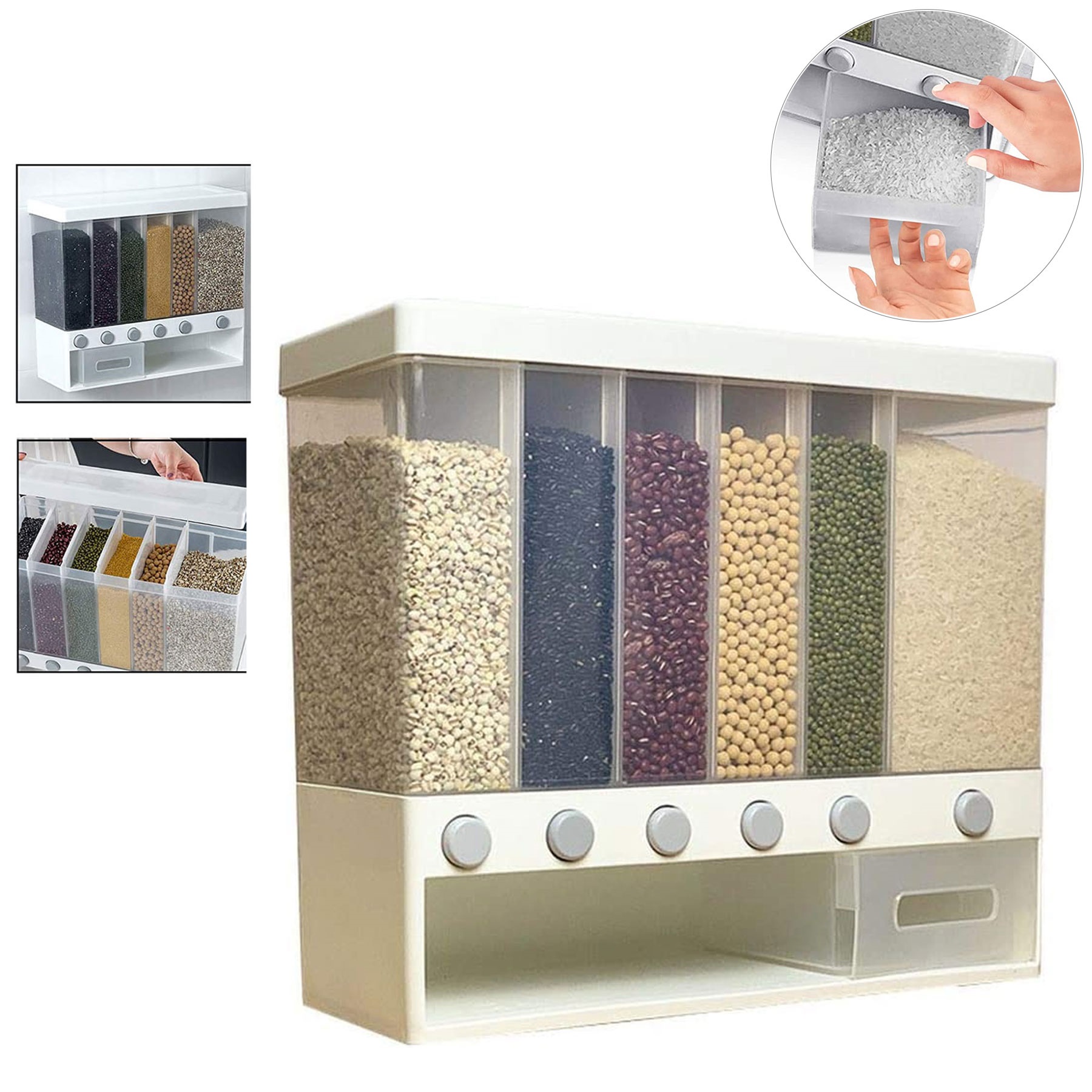 10kg Wall-mounted Seperated Grain Rice Bucket Storage Tank Organizer ...